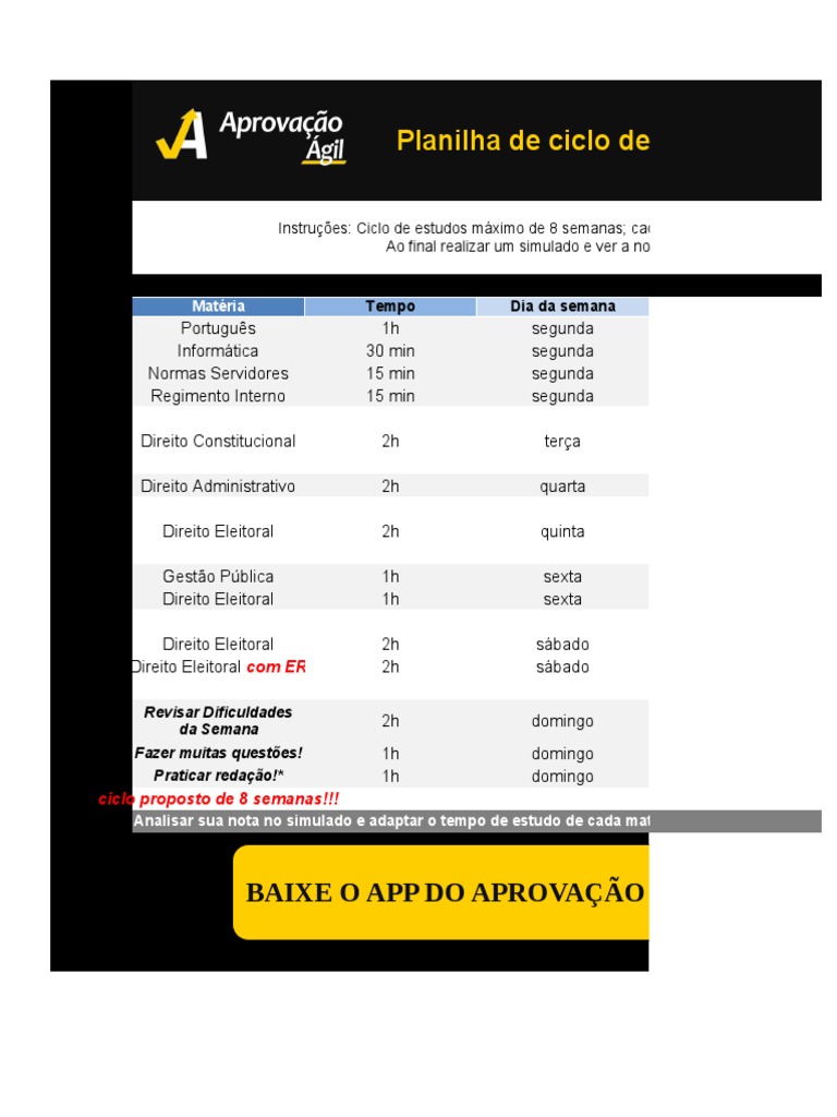 Plano de Estudos Aprovacao Agil Tecnico TJAA TRE Nacional 2023 | PDF