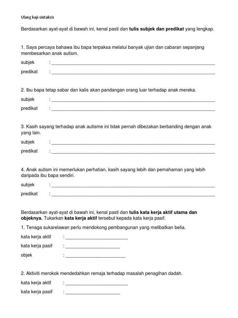 Ulang Kaji Sintaksis Subjek Predikat Ragam Ayat | PDF | Karier & Perkembangan