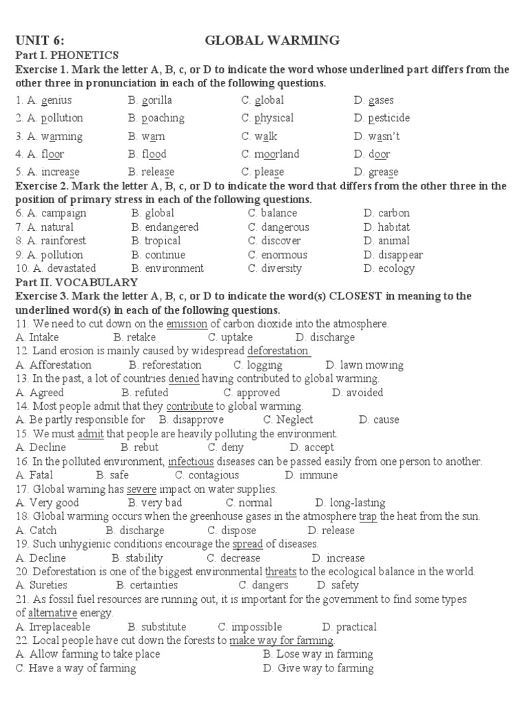 Engl11 Unit 6 Global Warming | PDF | Climate Change | Deforestation