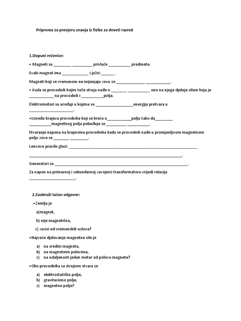 Ix Priprema Za Provjeru Znanja | PDF