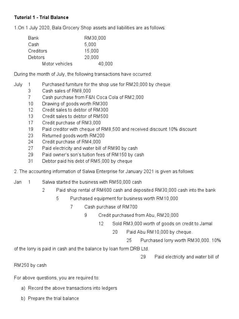 Tuto 1 - Trial Balance | PDF