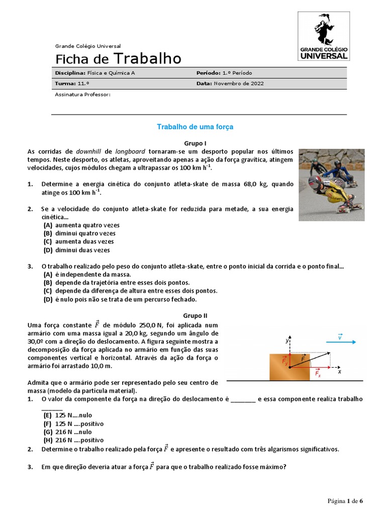 FT10.F11 - Trabalho de Uma Força Com Resolução | PDF | Força | Massa
