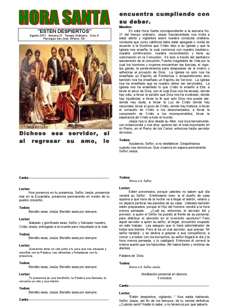 Hora Santa Esten Despiertos Semana 21 Tiempo Ordinario Agosto 2011 | PDF | María, madre de Jesús ...