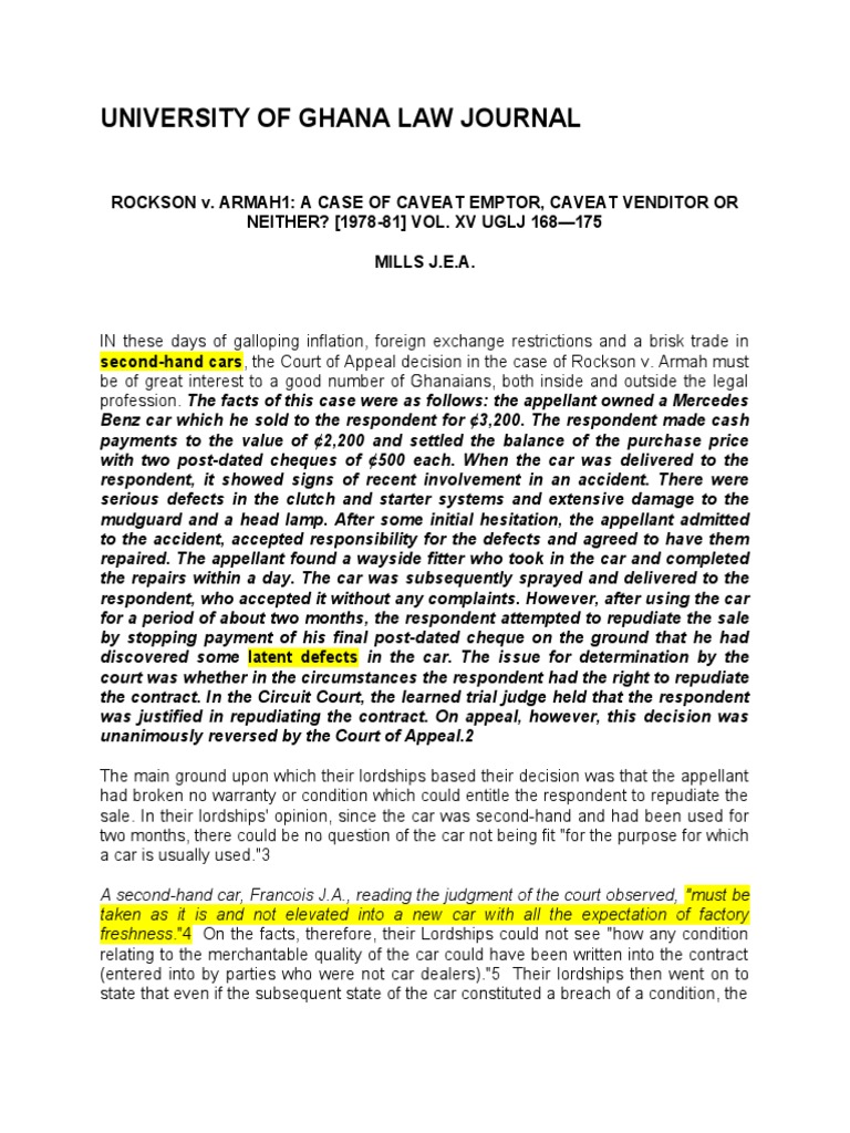 Mill's Article On Rockson V Armah | PDF | Legal Liability | Appeal