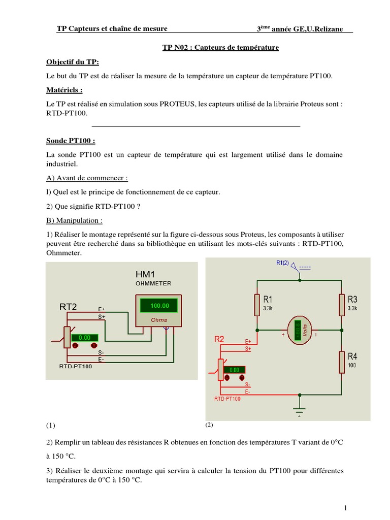 TP Capteurs Température PT100 | PDF