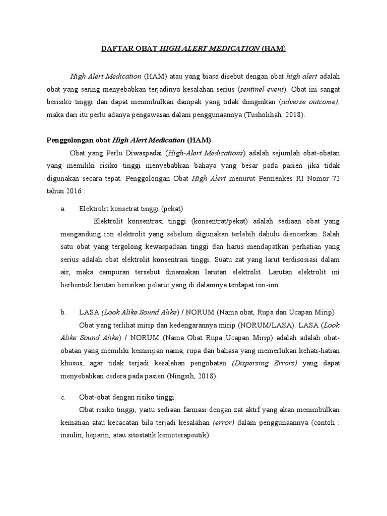 Daftar Obat High Alert Medication | PDF
