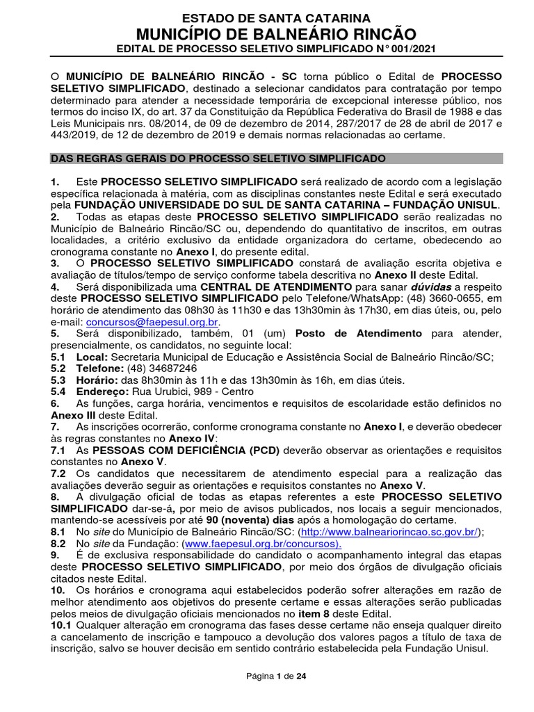 Edital - PMBR - 01-2021 | PDF | Tempo