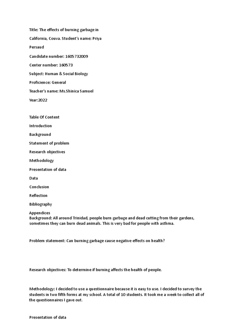 Effects of Burning Garbage on Health | PDF