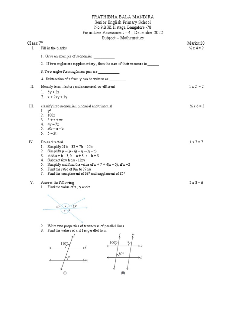 7th Maths FA 4 | PDF