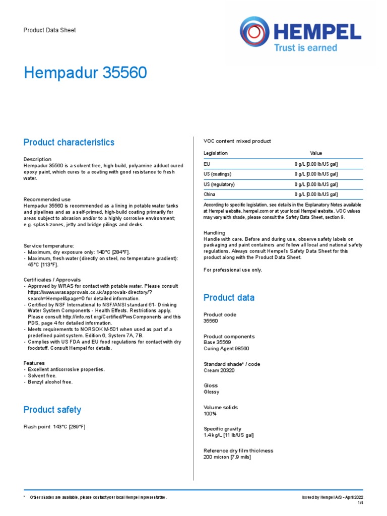 Hempadur 35560 Data Sheet en-GB | PDF | Humidity | Paint