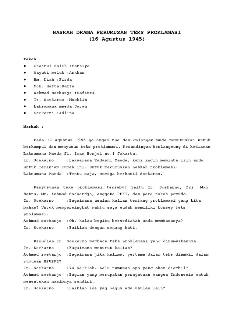 Naskah Drama Perumusan Teks Proklamasi | PDF