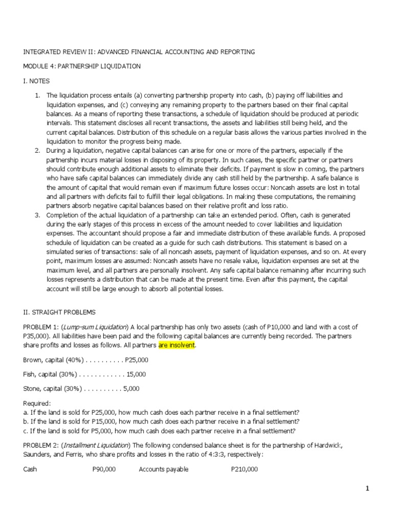 Mod 4 Partnership Liquidation Pdf Partnership Balance Sheet