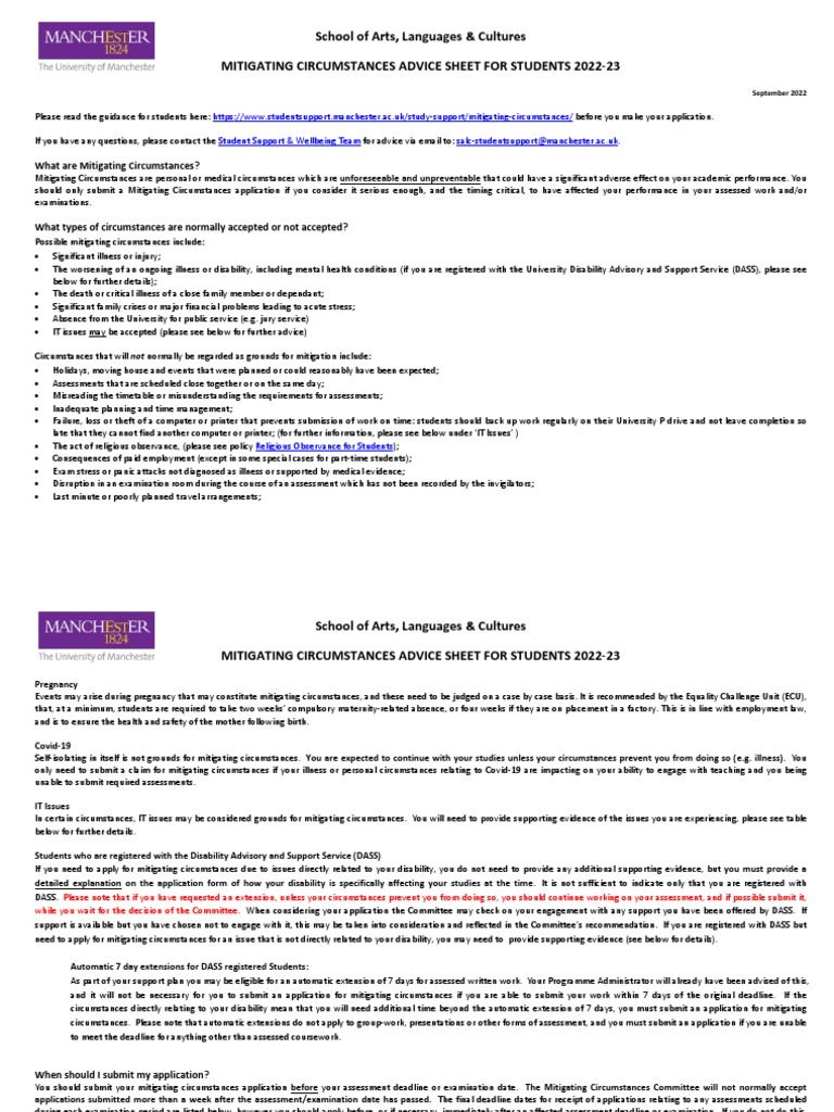 SALC Mitigating Circumstances Advice Sheet For Students 2022-23 | PDF | General Practitioner ...
