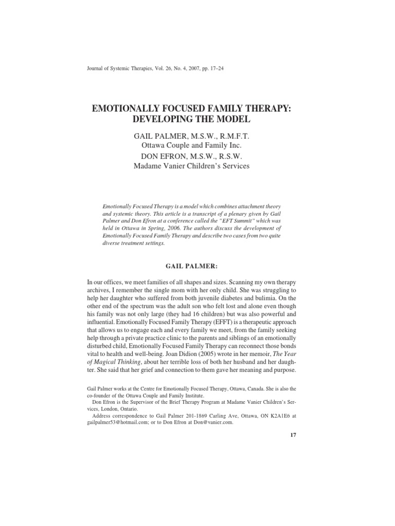 Palmer EFFT 2009 | PDF | Attachment Theory | Anger