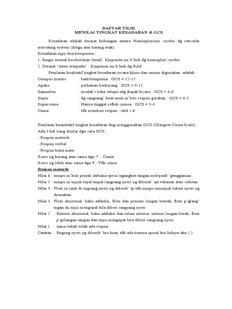 Menilai Tingkat Kesadaran & GCS | PDF