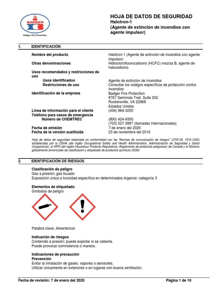 Ficha Tecnica Halotron | PDF | Toxicidad | Agua