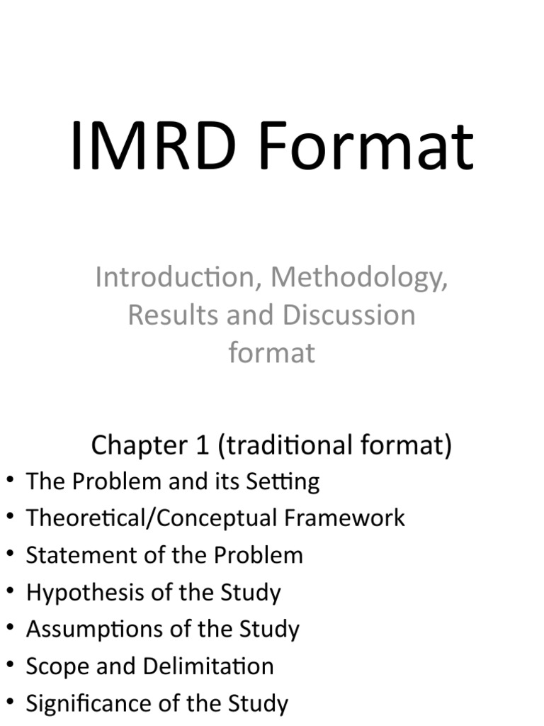 An Overview of the Traditional and IMRD Formats for Academic Papers ...