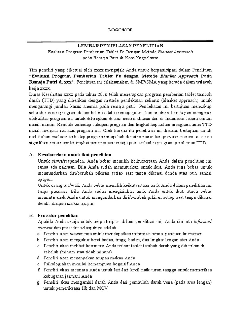 Contoh Informed Consent-Informed Assent | PDF