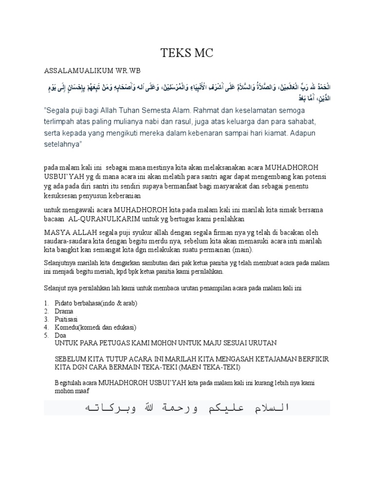 MC Acara Muhadhoroh USBUI'yah | PDF | Agama & Spiritualitas