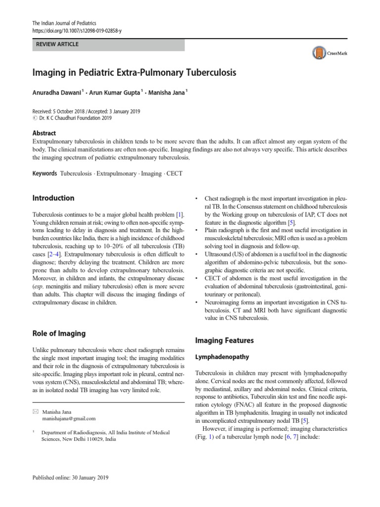 Imaging Findings of Extrapulmonary Tuberculosis in Children: A Review of the Spectrum of ...