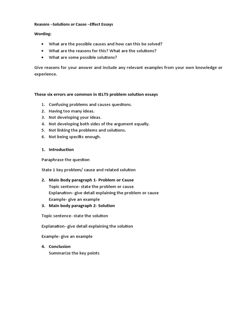 Problem Solution Essay Sample | PDF | Essays | Reason