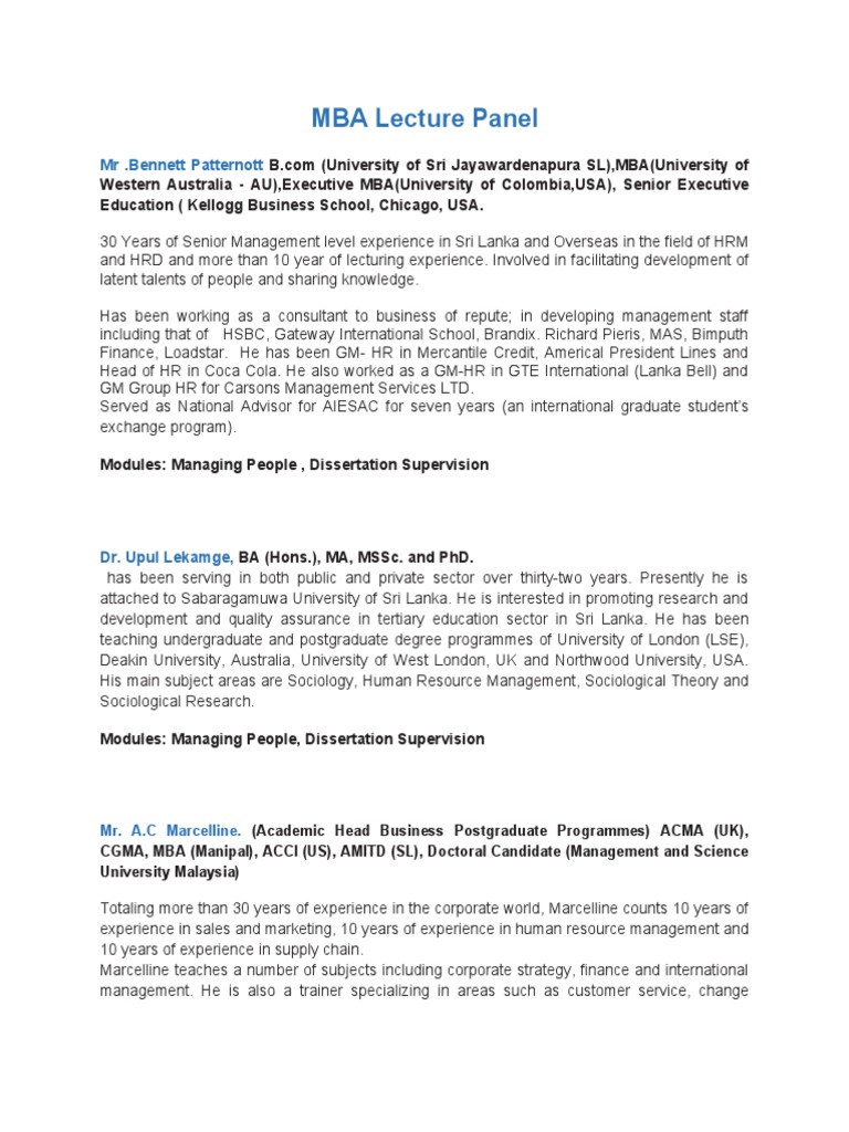 MBA Lecture Panel | PDF | Marketing | Master Of Business Administration