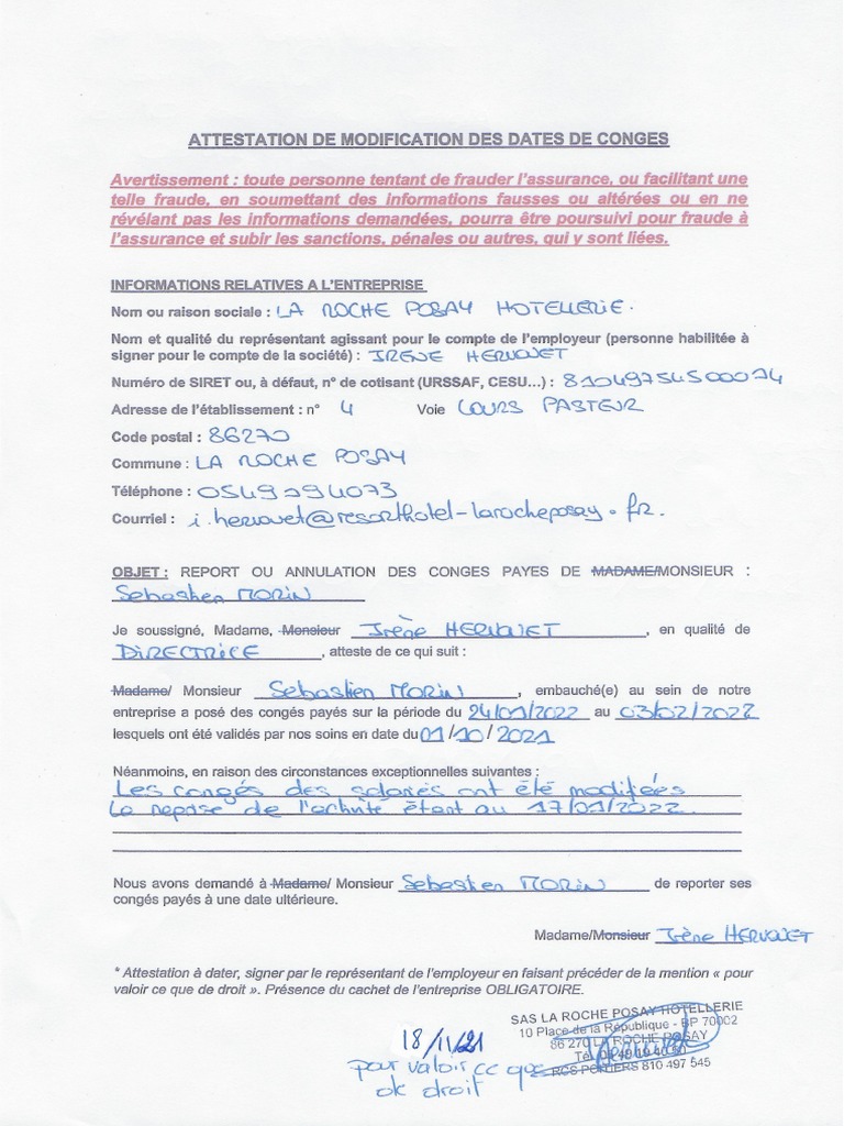Attestation Conges Payes | PDF Attestation Conges Payes | PDF