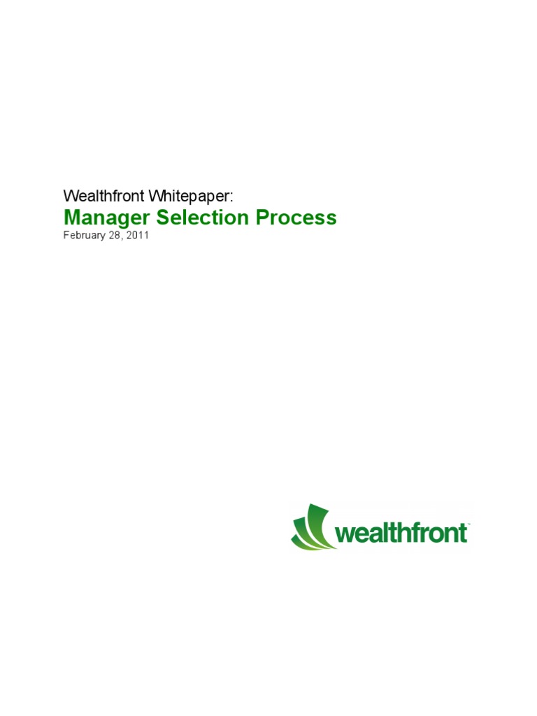 Money Manager Selection Investment Performance Wealth Front | PDF ...