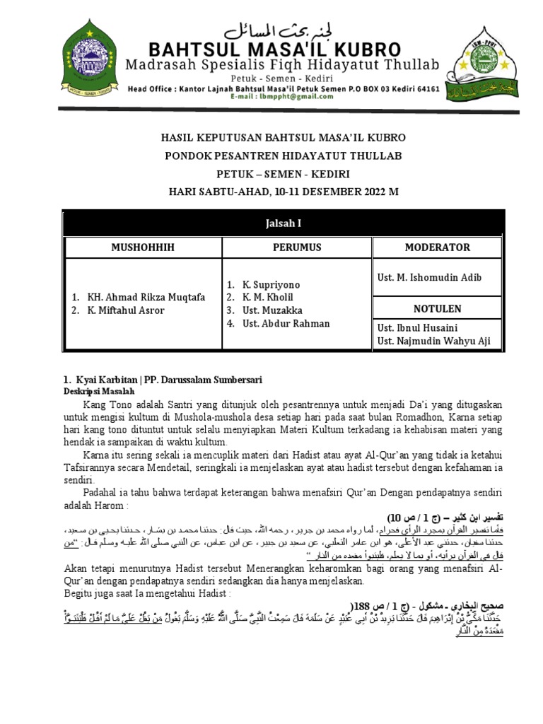 Hasil Keputusan Bmk Pp Hidayatut Thulab 11 Des 2022 Pdf