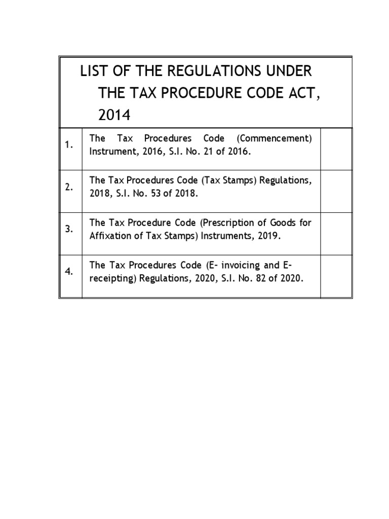TPC - List of The Regulations Under The Tax Procedure Code Act | PDF ...