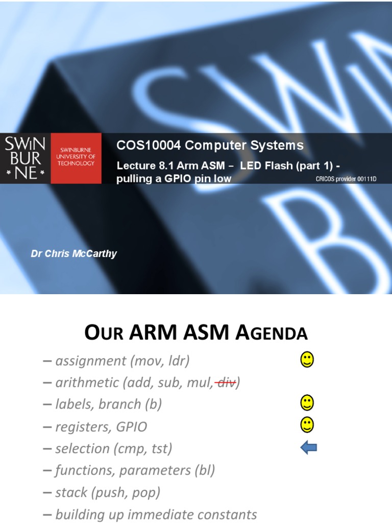COS10004 Arm ASM – Pull GPIO Pin Low | PDF | Bit | Digital Electronics