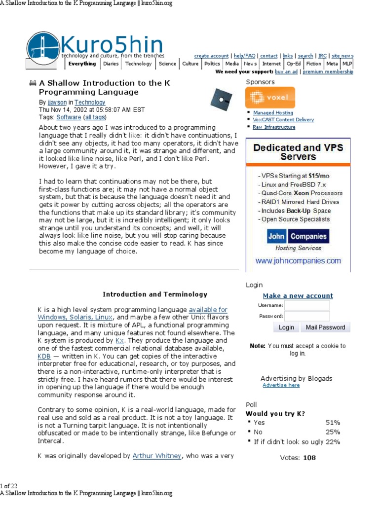 A Shallow Introduction To The K Programming Language - Kuro5hin | PDF | Variable (Computer ...