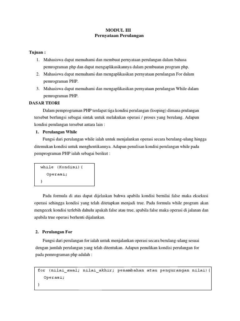 Panduan Perulangan PHP untuk Mahasiswa | PDF