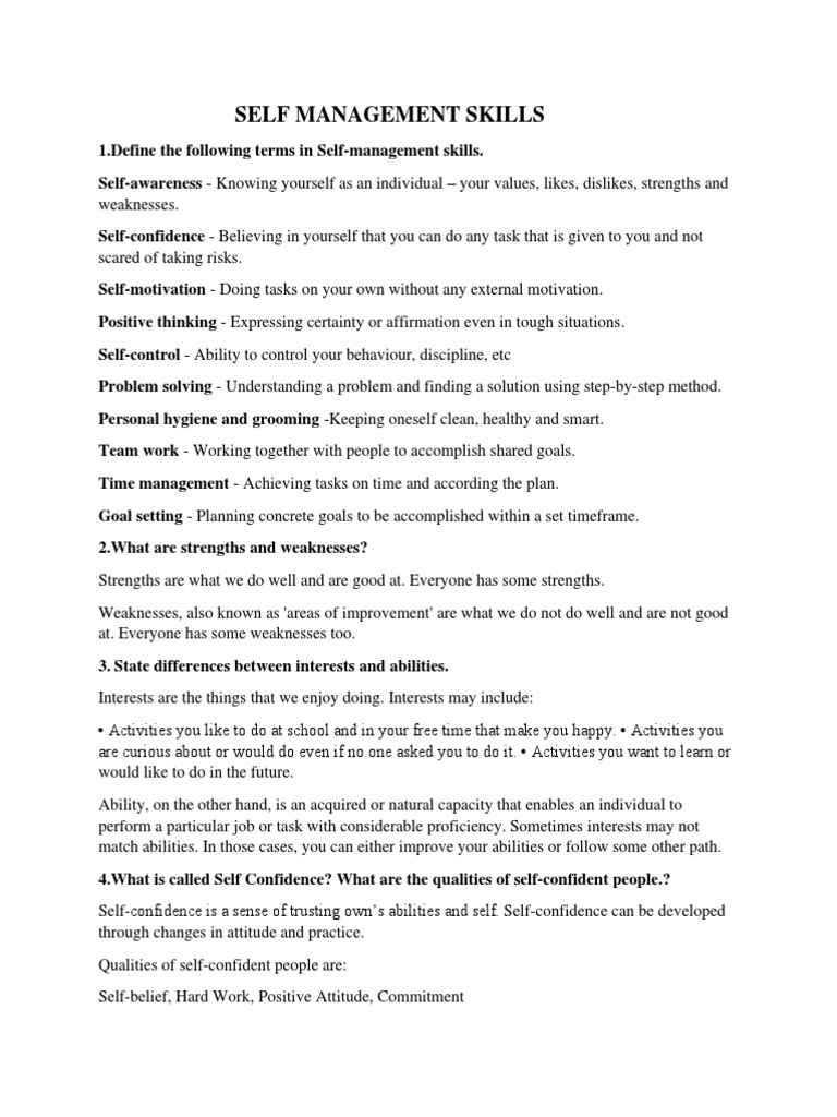 Self Management Skills | PDF | Career & Growth | Self-Improvement