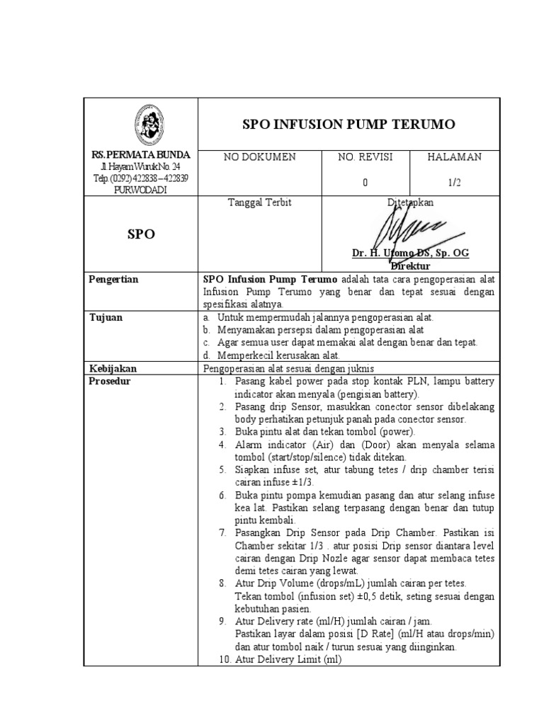 Sop Infus Pump Terumo.021 | PDF | Kesehatan Holistik