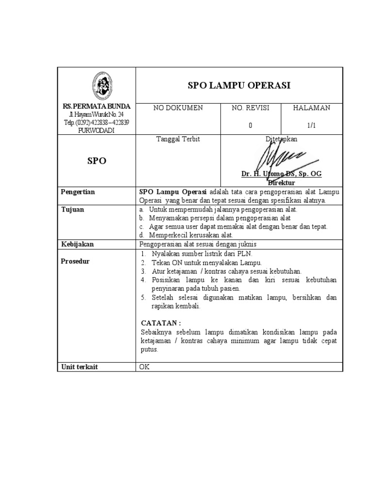 Sop Lampu Operasi.013 | PDF