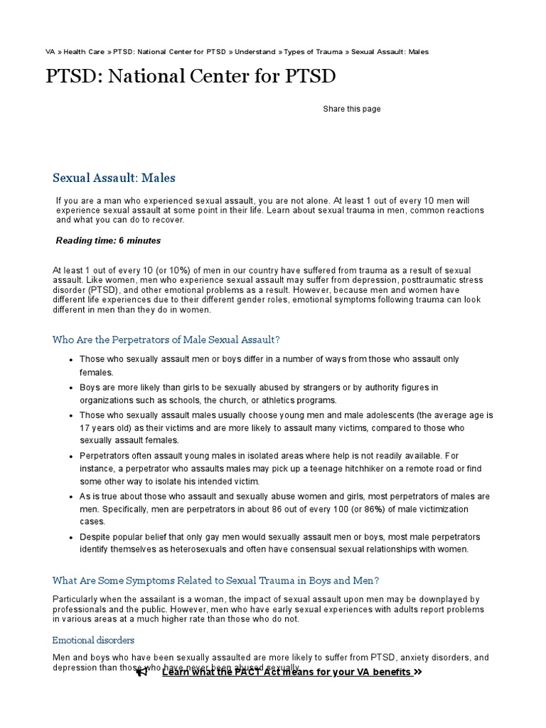 Sexual Assault - Males - PTSD - National Center For PTSD | PDF | Child ... Sexual Assault - Males - PTSD - National Center For PTSD | PDF | Child ...