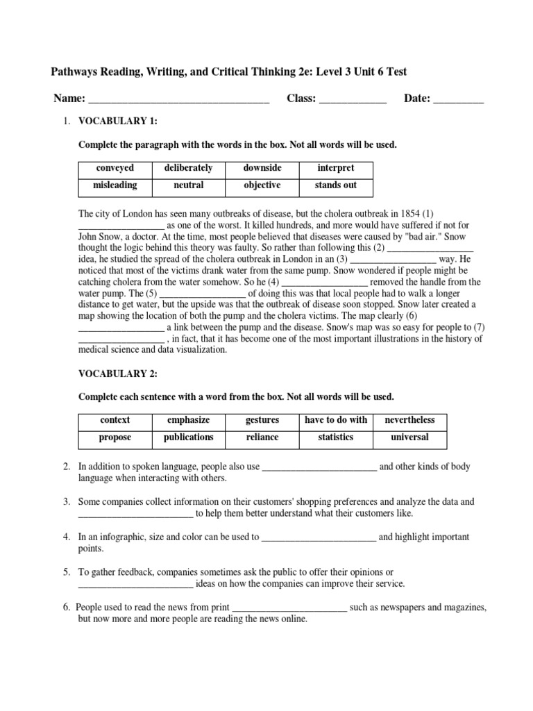 Pathways rw3 2e U6 Test | PDF | Data | Information