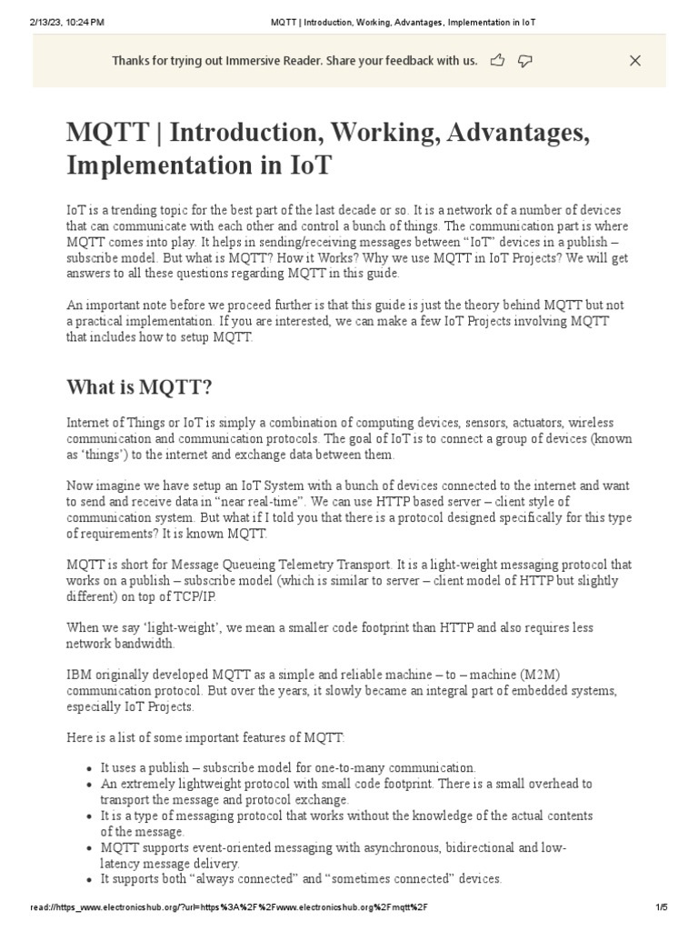 MQTT - Introduction, Working, Advantages, Implementation in IoT | PDF | Internet Of Things ...