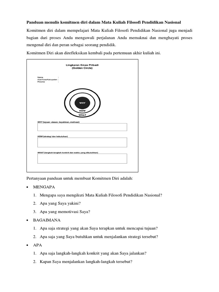Sri Isnani - Panduan Menulis Komitmen Diri Dalam Mata Kuliah Filosofi Pendidikan Nasional | PDF ...