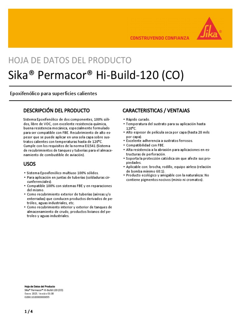 Sika Permacor Hi-Build-120co | PDF | Materiales | Ciencias fisicas