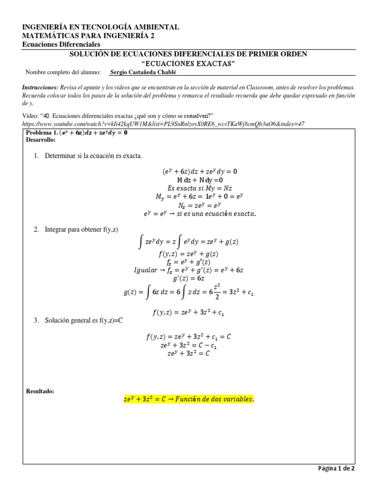 Castañeda Chable_S_1er parcial_Tarea 4_Matematicas II | PDF | Ecuaciones | Ecuaciones diferenciales