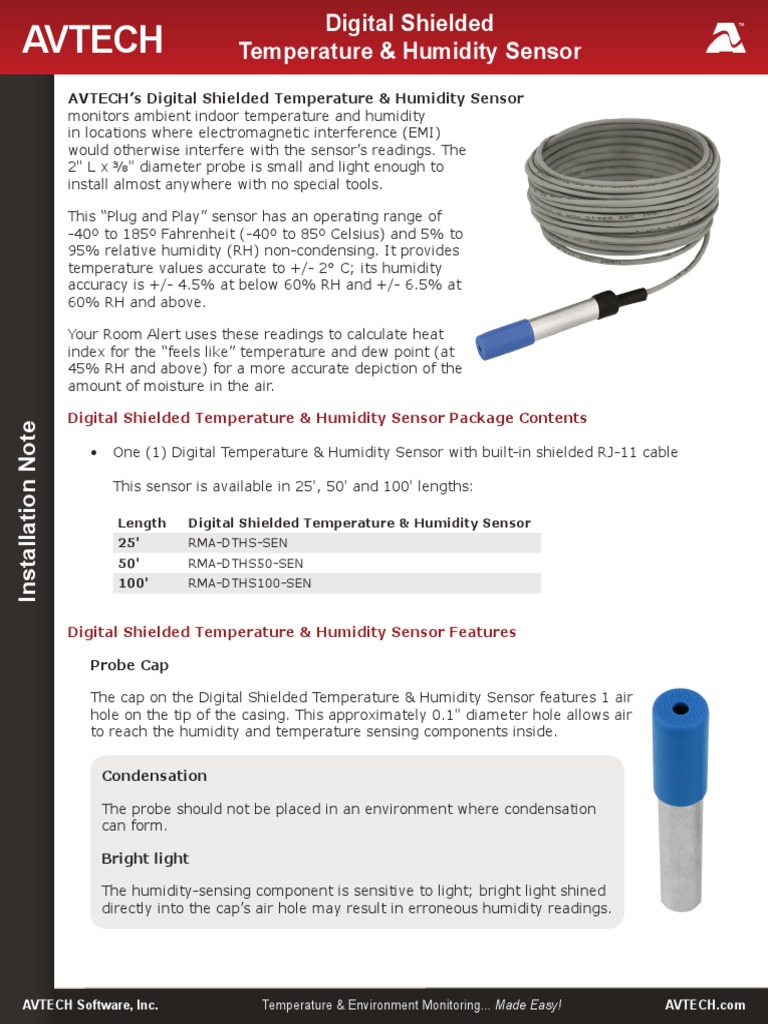 AVTECH Digital Temp & Humidity Sensor Guide | PDF | Humidity | Sensor
