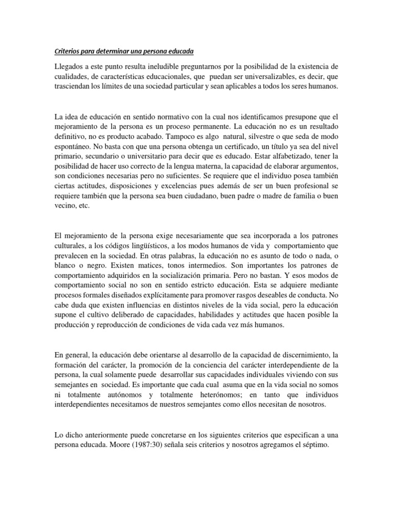 Criterios de una persona educada | PDF | Conocimiento | Verdad