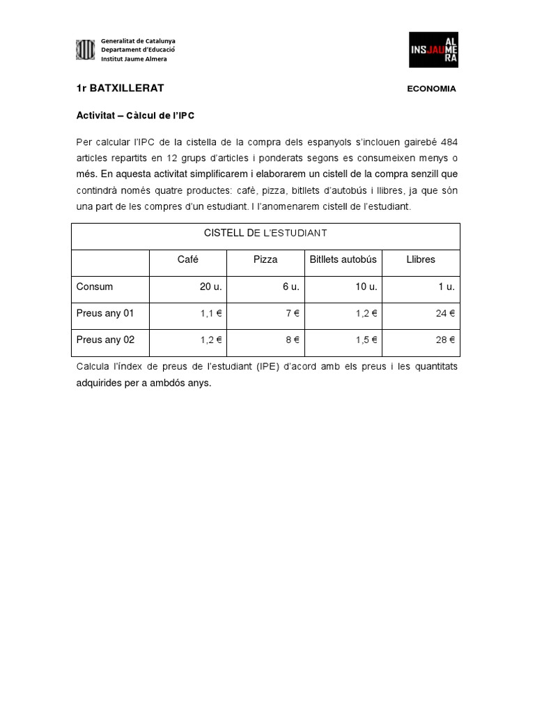 Activitat Càlcul IPC | PDF