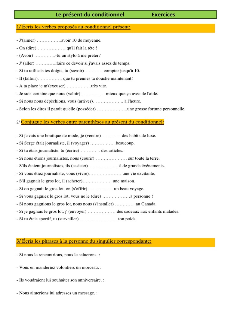 Exercices sur le conditionnel présent | PDF | Verbe