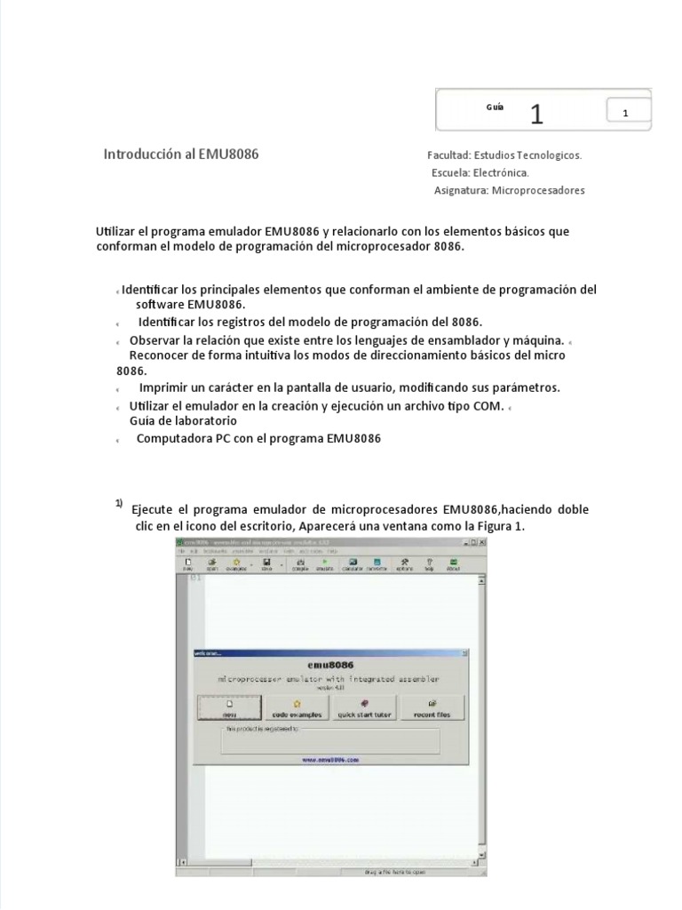 PDF Introduccion Al Emu8086 Facultad Estudios Tecnologicos Escuela Electronica Asignatura ...