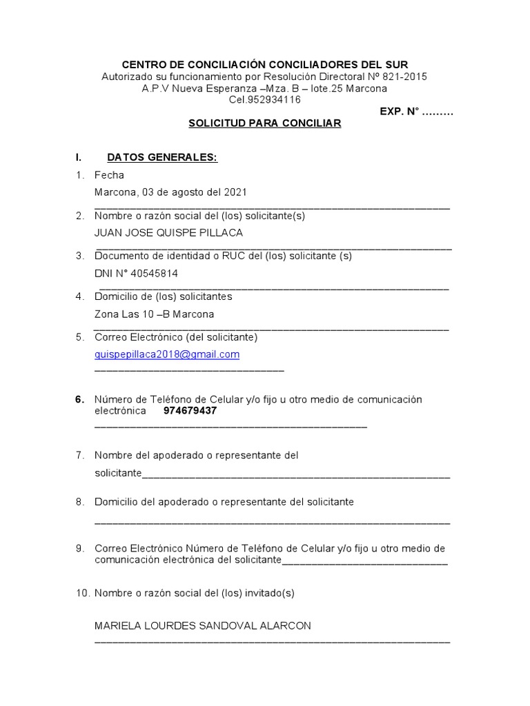 A Solicitud para Conciliar | PDF | Gobierno y personalidad | Control de acceso