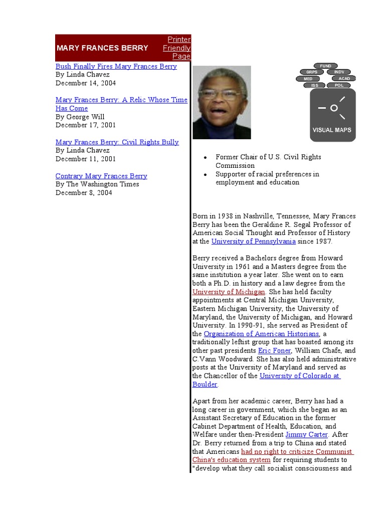 An Analysis of Mary Frances Berry's Career and Views on Race in America ...