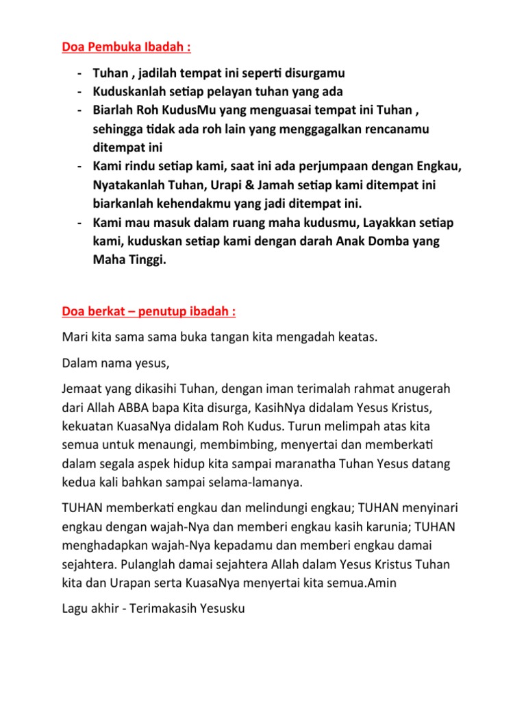 Doa-Doa Ibadah Kristen | PDF